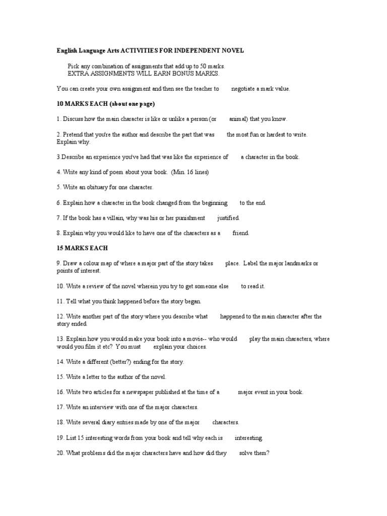 Engaging ELA Activities for Novels | PDF | Books | Media