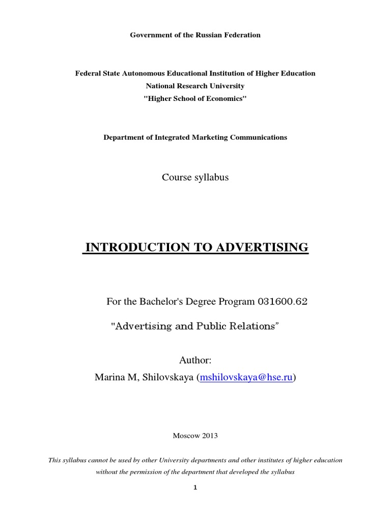 Introduction To Advertising: Course Syllabus | PDF | Advertising ...