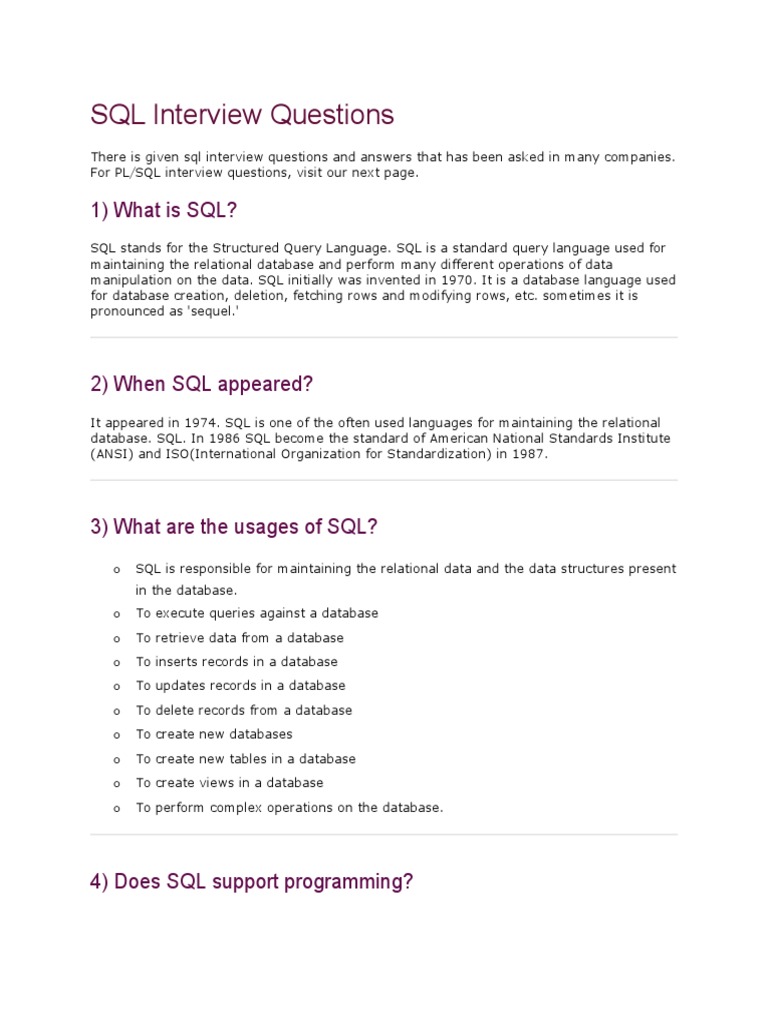 SQL Interview Questions | PDF | Database Index | Relational Database