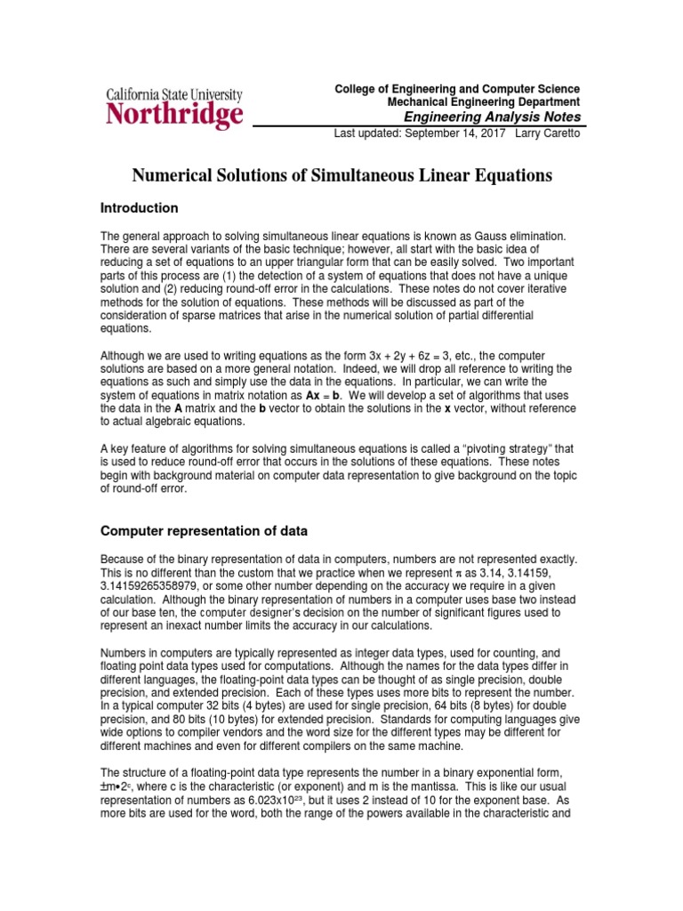 Numerical Solutions of Simultaneous Linear Equations: Engineering ...