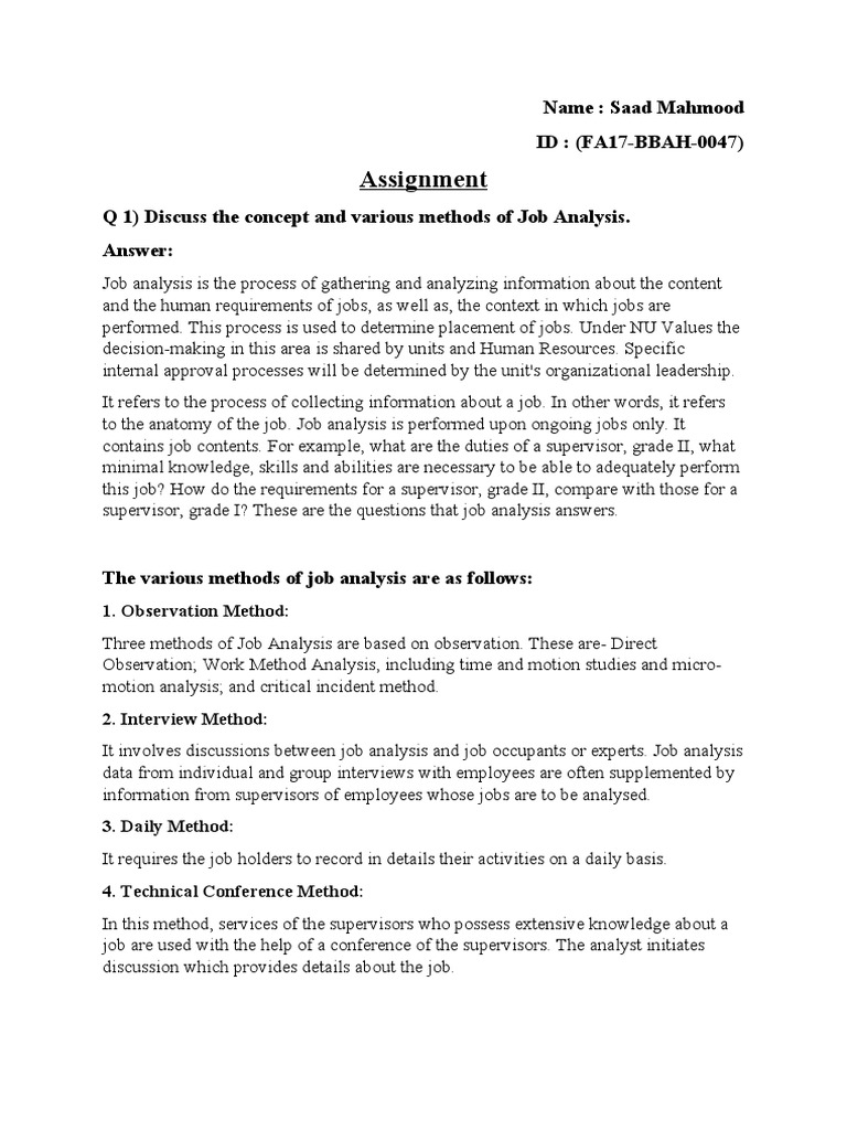 Job Analysis Assignment | PDF | Psychological Concepts | Cognition