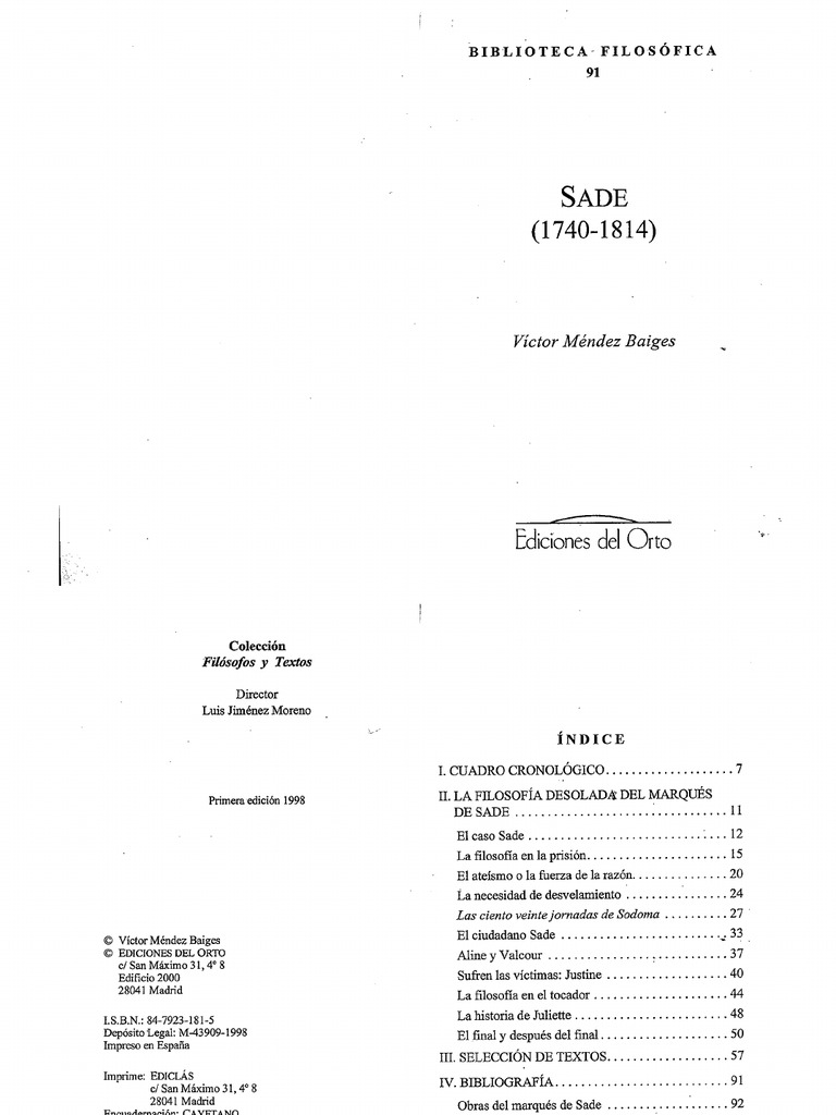 Méndez Baiges, Víctor - Sade (1740-1814) | PDF