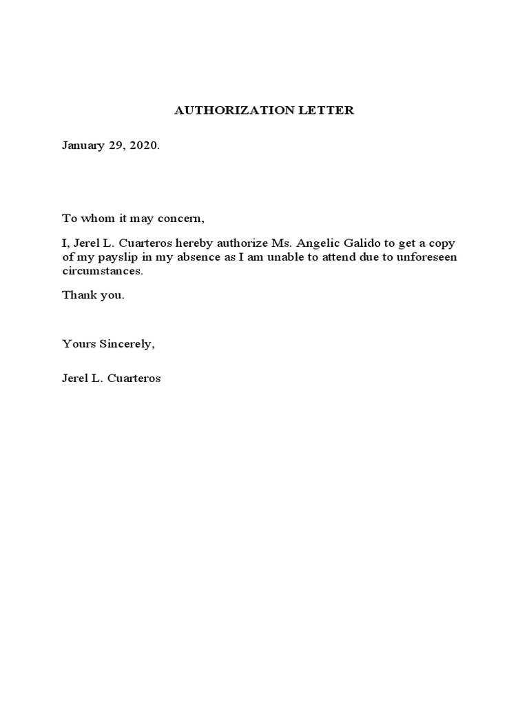Authorization Letter for Payslip Retrieval | PDF