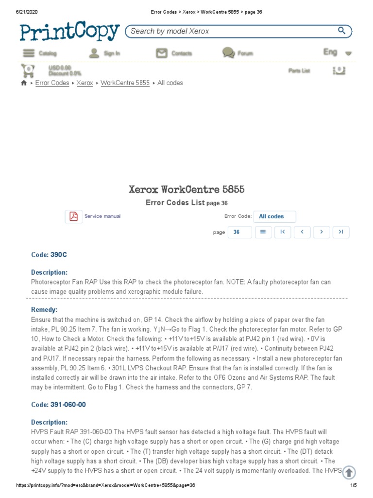 Error Codes - Xerox - WorkCentre 5855 - Page 36 | PDF | High Voltage ...