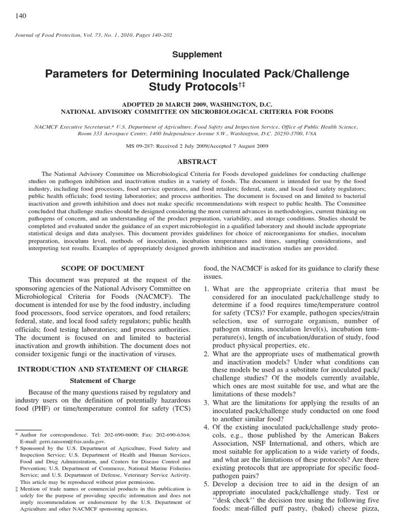 NACMCF JFP Inoculated Pack | PDF | Food Safety | Food And Drug ...