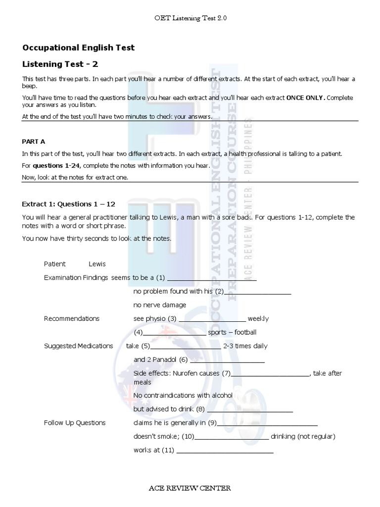 Occupational English Test Listening Test - 2 | PDF | Alzheimer's ...