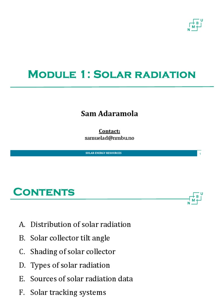 Module 1 - Solar Radiation PDF | PDF | Solar Energy | Sun