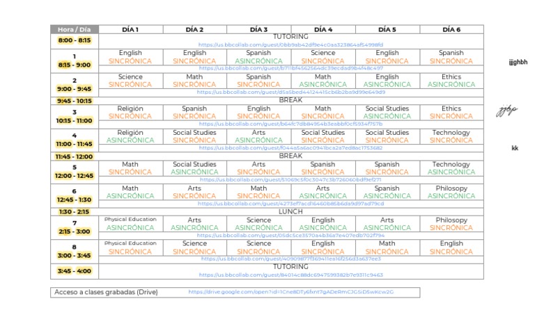 Weekly Schedule of Tutoring Sessions Listing Subjects, Times, and ...
