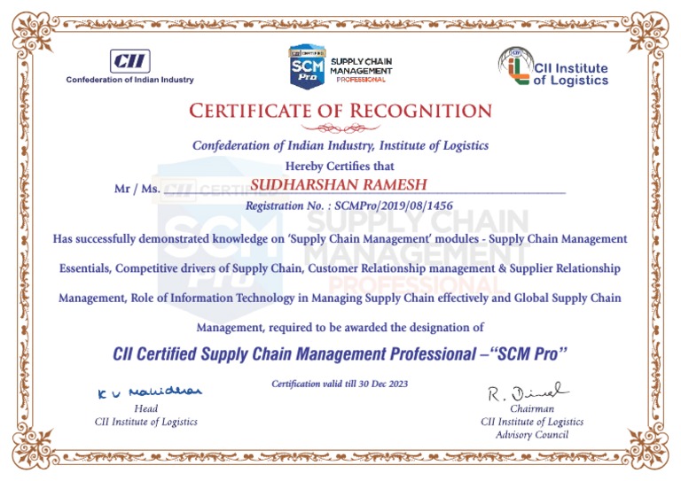 Sudharshan Ramesh: CII Certified Supply Chain Management Professional ...