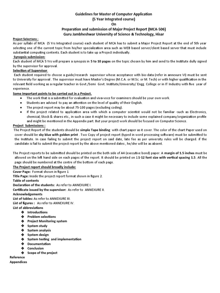 MCA Major Project Report Guidelines | PDF | Thesis | Academic Degree