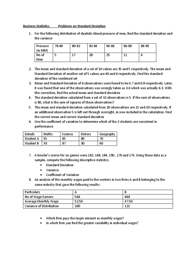 Business Statistics - Problems On Statistics | PDF | Standard Deviation ...