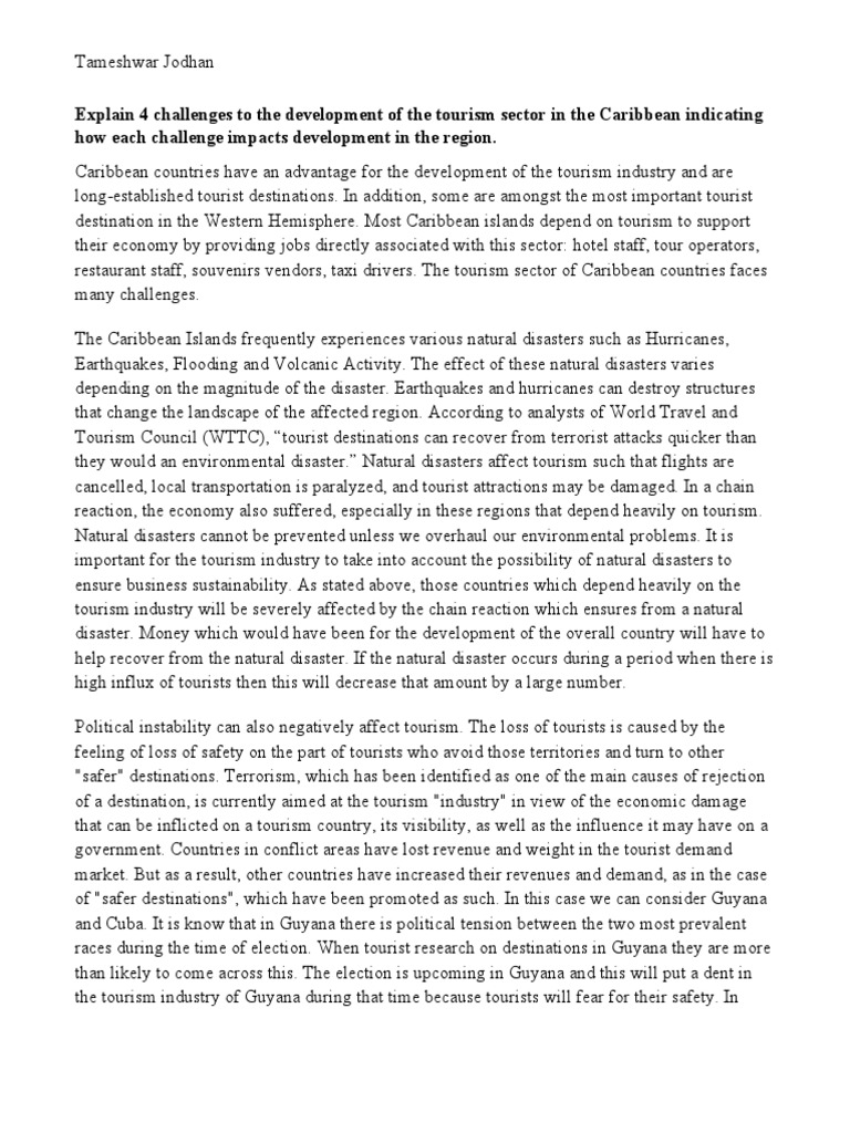 Explain 4 Challenges To The Development of The Tourism Sector in The ...