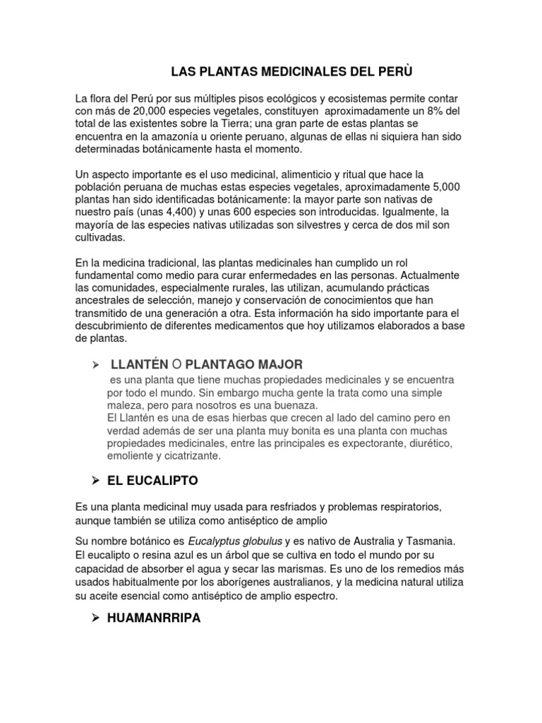 Las Plantas Medicinales Del Perù | PDF | Plantas medicinales | Plantas