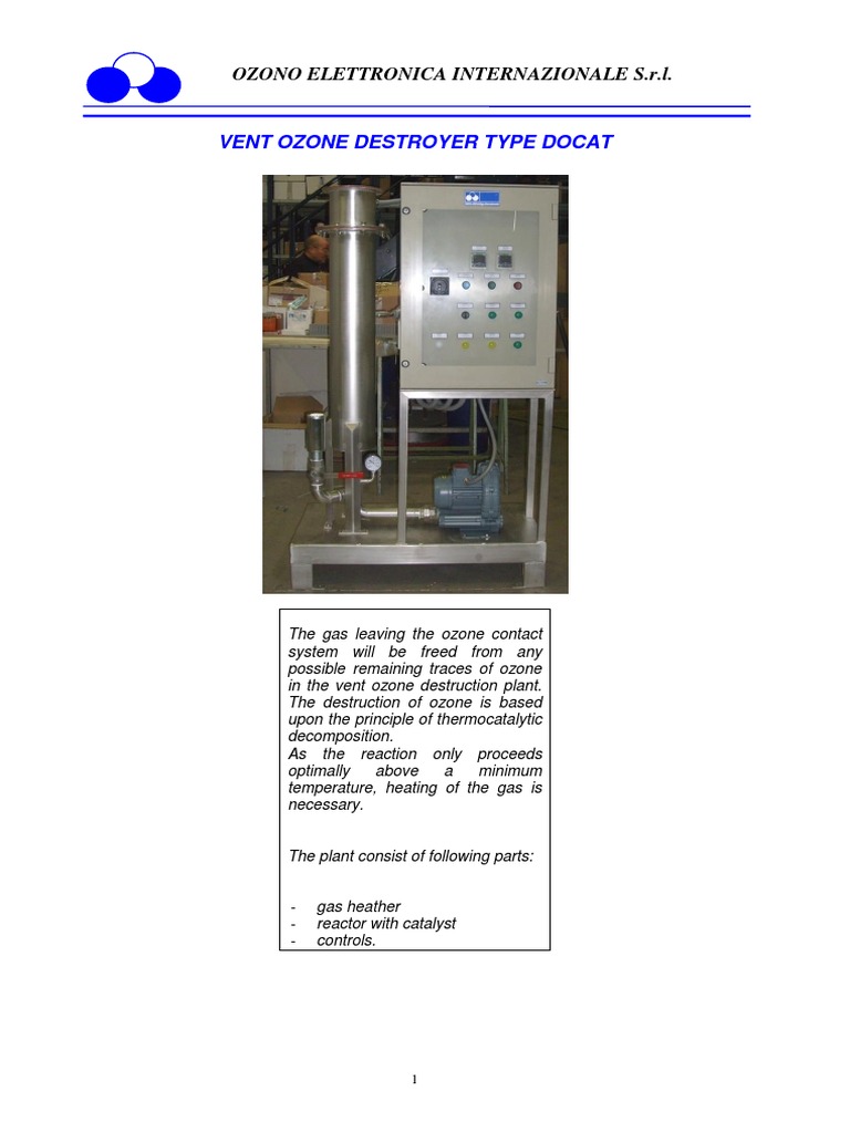 Vent Ozone Destroyer Type Docat: Ozono Elettronica Internazionale S.R.L | PDF | Ozone | Chemical ...