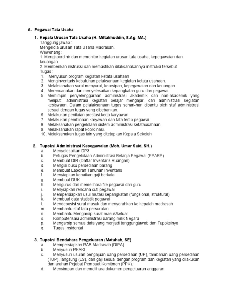 Tupoksi Pegawai 2019-2020 | PDF | Pengelolaan Keuangan & Uang