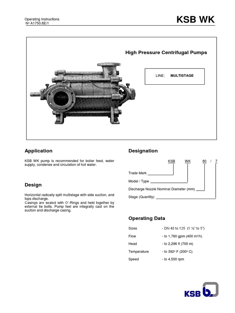 KSB WK Multistage Pump Manual | PDF | Pump | Bearing (Mechanical)