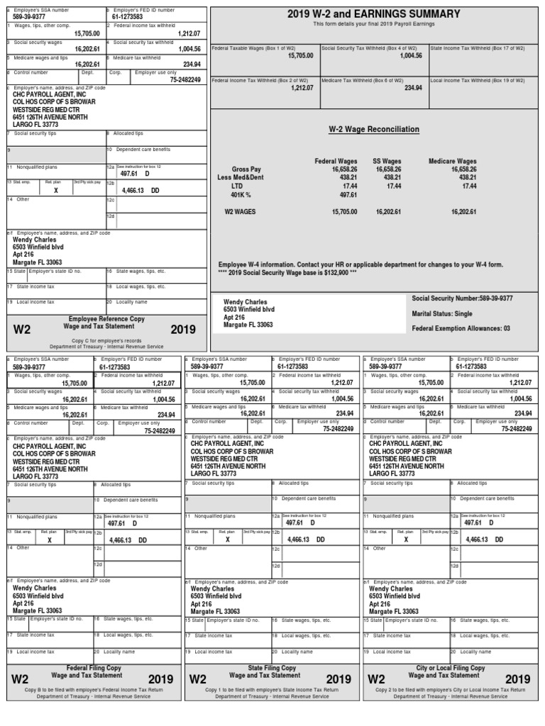 W-2 Wage Reconciliation: This Form Details Your Final 2019 Payroll ...