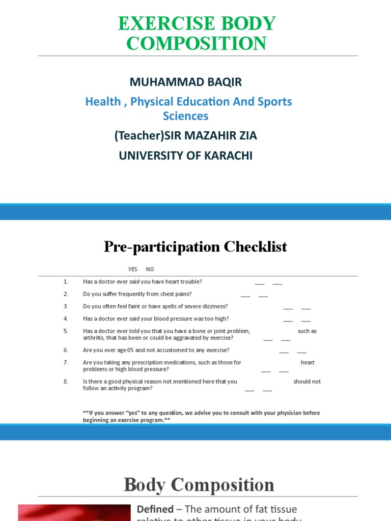Exercise Body Composition: Muhammad Baqir | PDF | Obesity | Body Mass Index