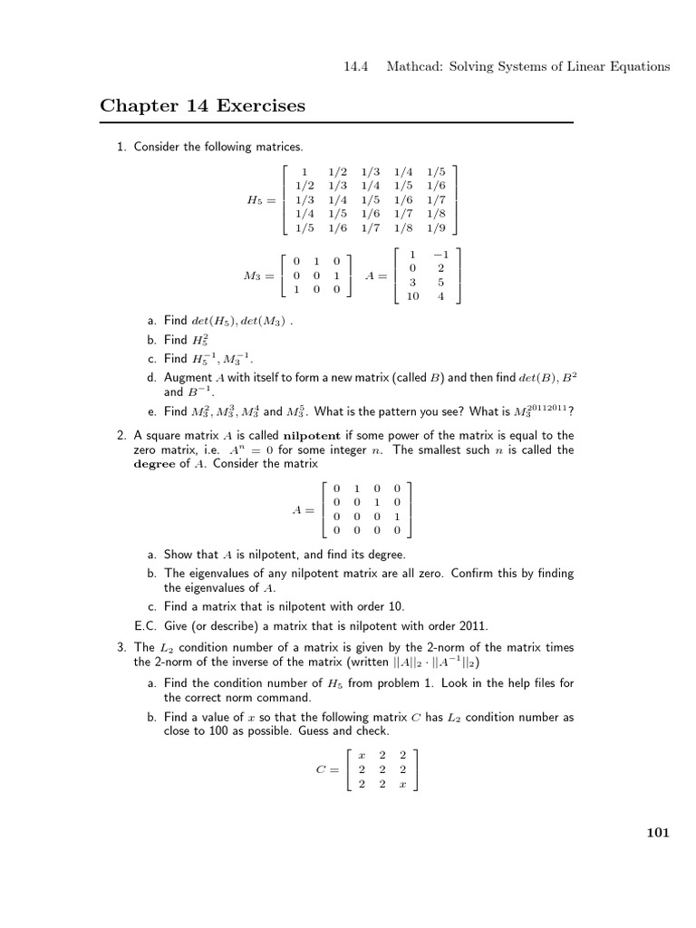 Chapter 14 Exercises: 14.4 Mathcad: Solving Systems of Linear Equations ...