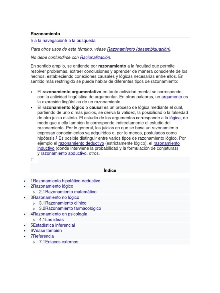 Razonamiento: tipos y definición en | PDF | Razonamiento inductivo | Teorías epistemológicas