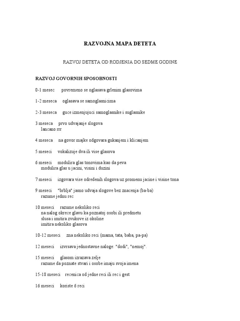 Razvojna Mapa Deteta - Original | PDF