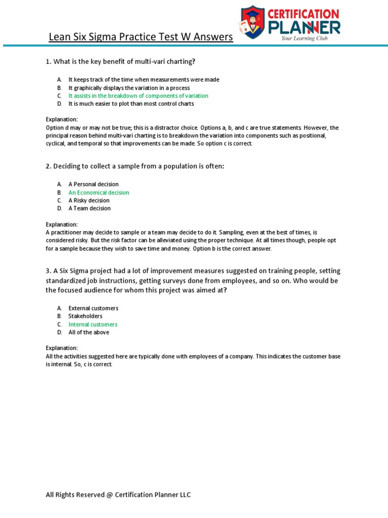 2A - LSS Practice Test - With Answer - 2 v3.0 | PDF | Six Sigma ...