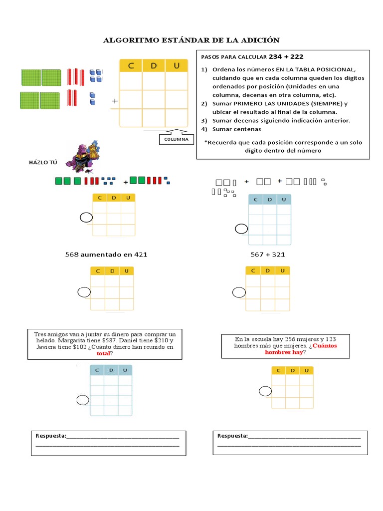 ALGORITMO ESTÁNDAR DE LA ADICIÓN | PDF | Enseñanza de matemática