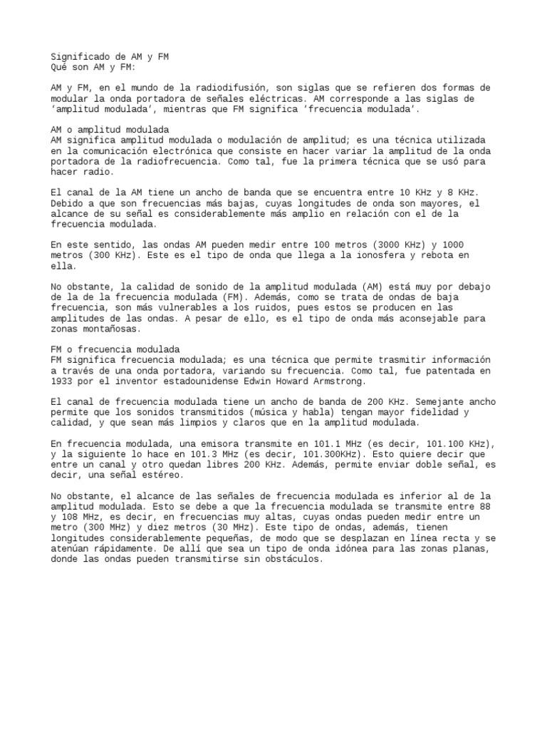 Frecuencia Modulada y Amplitud Modulada | PDF | Modulación de ...