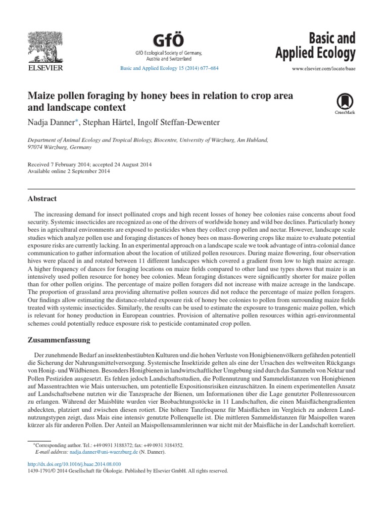 Maize Pollen Foraging by Honey Bees in Relation To Crop Areaand ...
