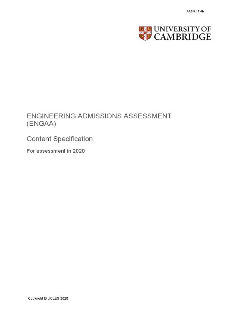Engineering Admissions Assessment (Engaa) Content Specification | PDF ...