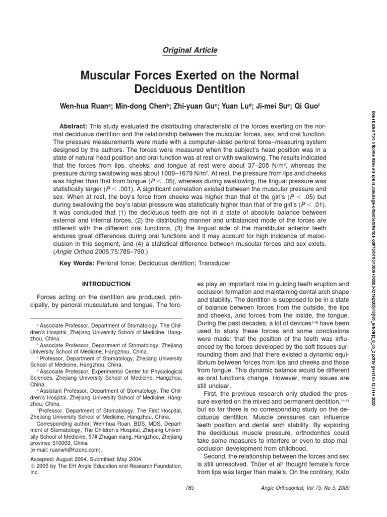 Muscular Forces Exerted On The Normal Deciduous Dentition | PDF ...
