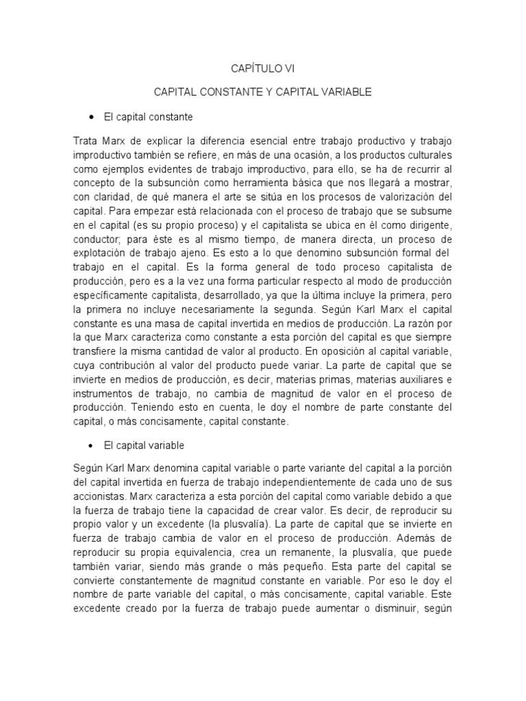 Capital Constante y Capital Variable | PDF | Capital (economía ...