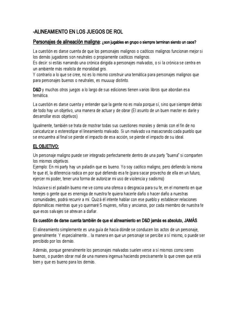 Alineamiento en Los Juegos de Rol PDF | PDF