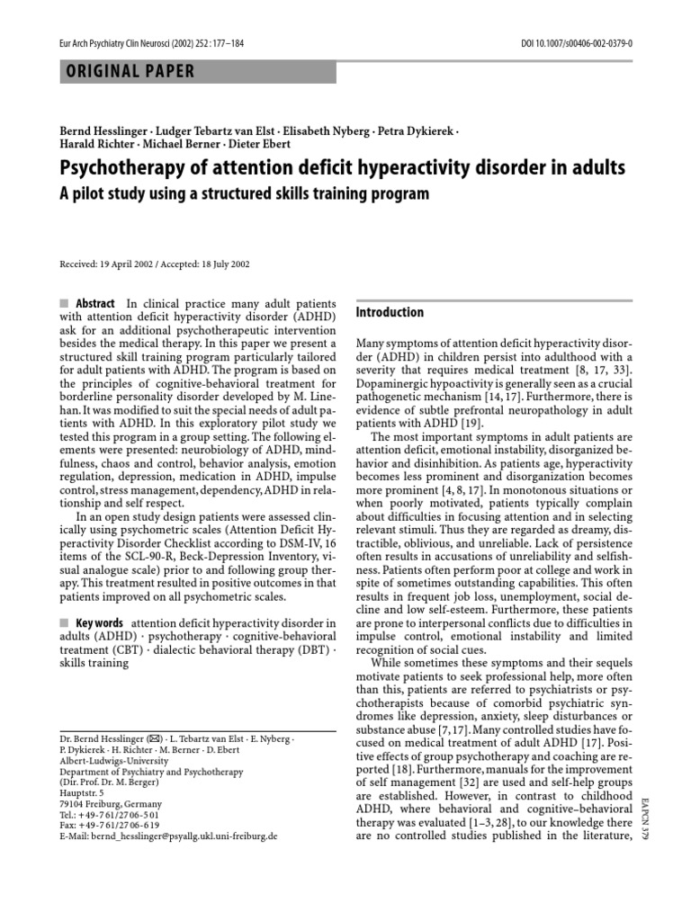 Psychotherapy of Attention Deficit Hyperactivity Disorder in Adults ...