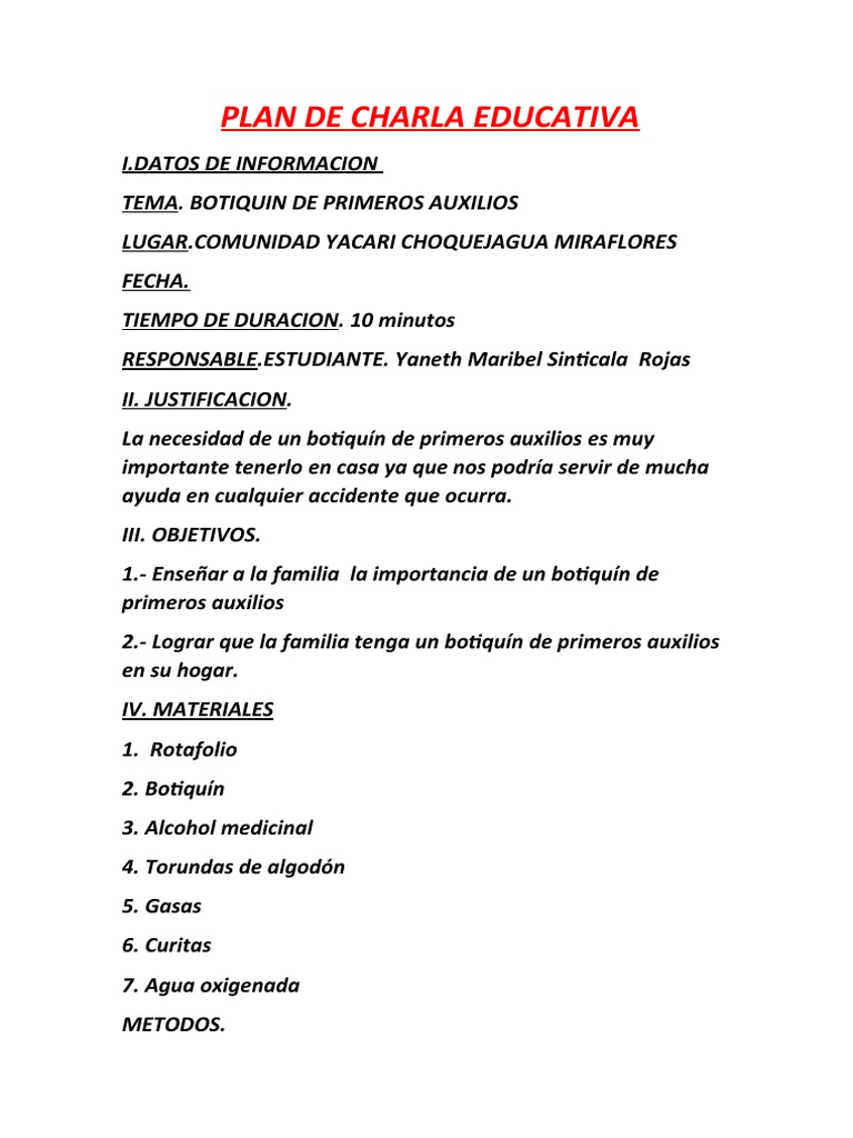 Plan de Charla Educativa | PDF