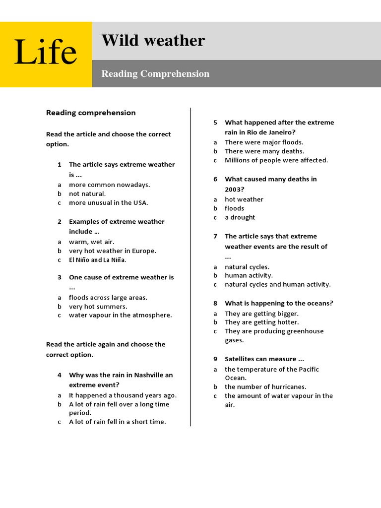 Wild Weather: Reading Comprehension | PDF