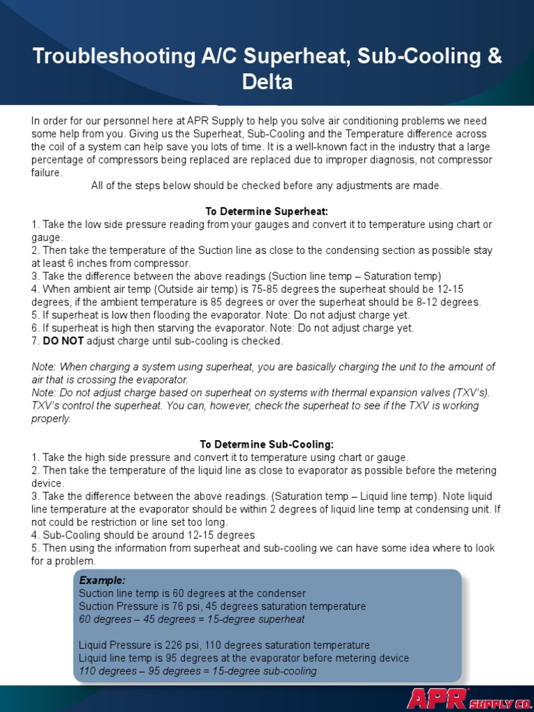 AC Superheat Sub-Cooling and Delta | PDF | Thermodynamics | Home Appliance