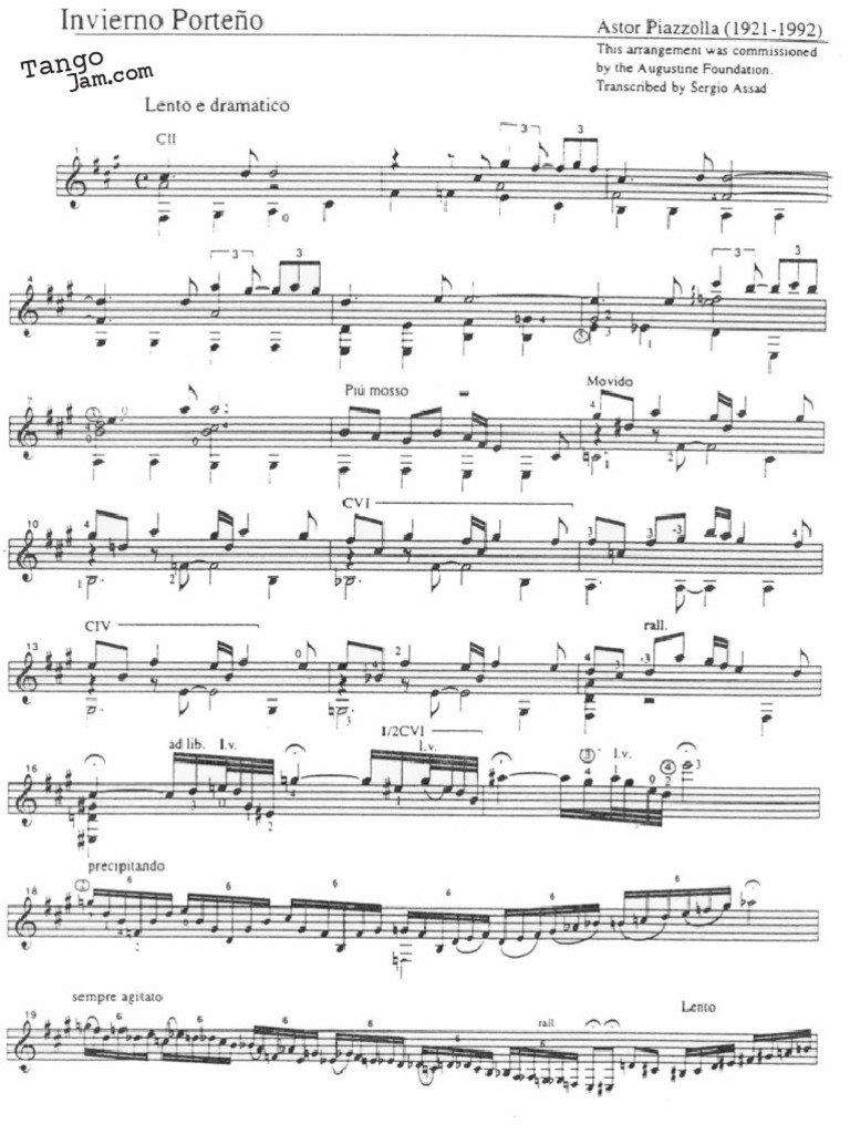 A. Piazzolla - Invierno Porteño - Arr. Sergio Assad PDF | PDF