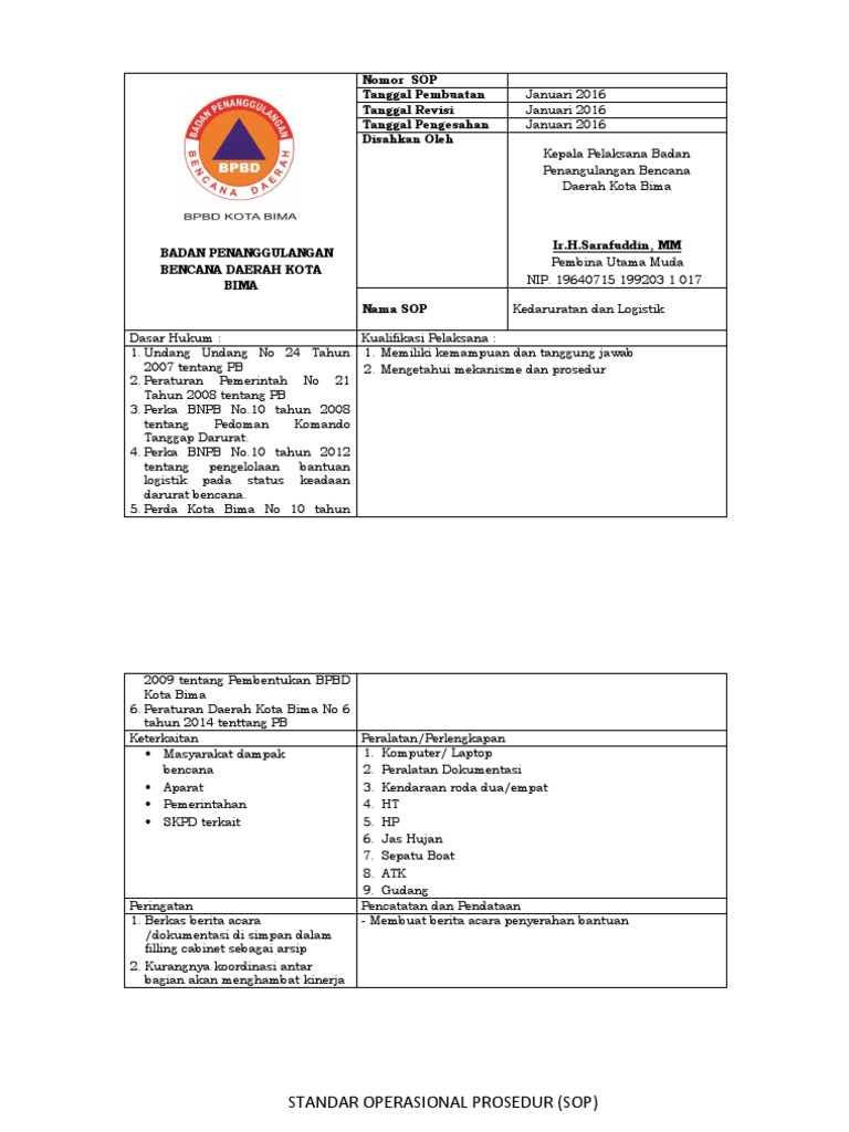 SOP Penanganan Bencana Bima | PDF