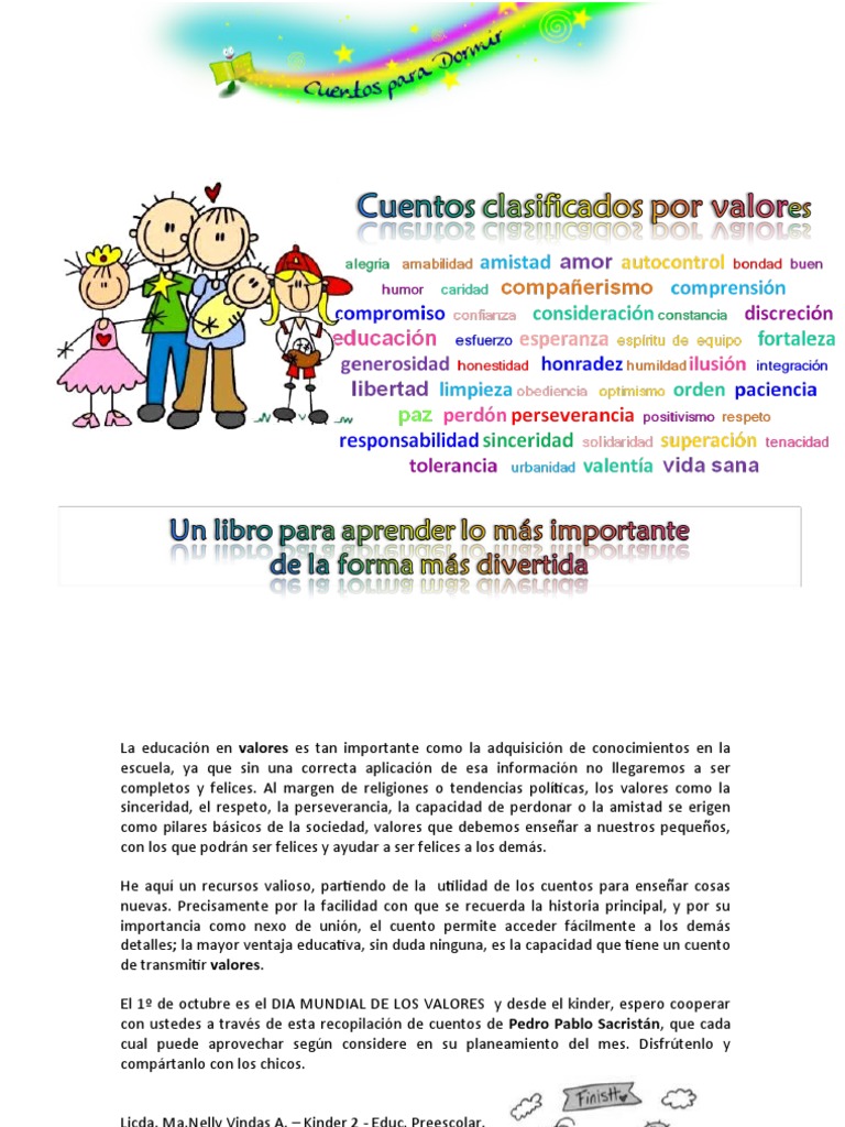 Cuaderno De Valores Cuentos Para Dormir Pdf Educación De La