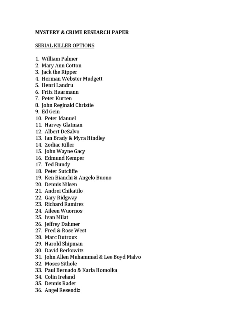 Serial Killer List | PDF