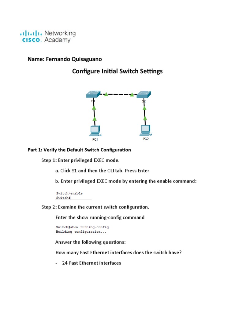 2.5.5 Configure Initial Switch Settings Quisaguano | PDF | Command Line Interface | Encryption