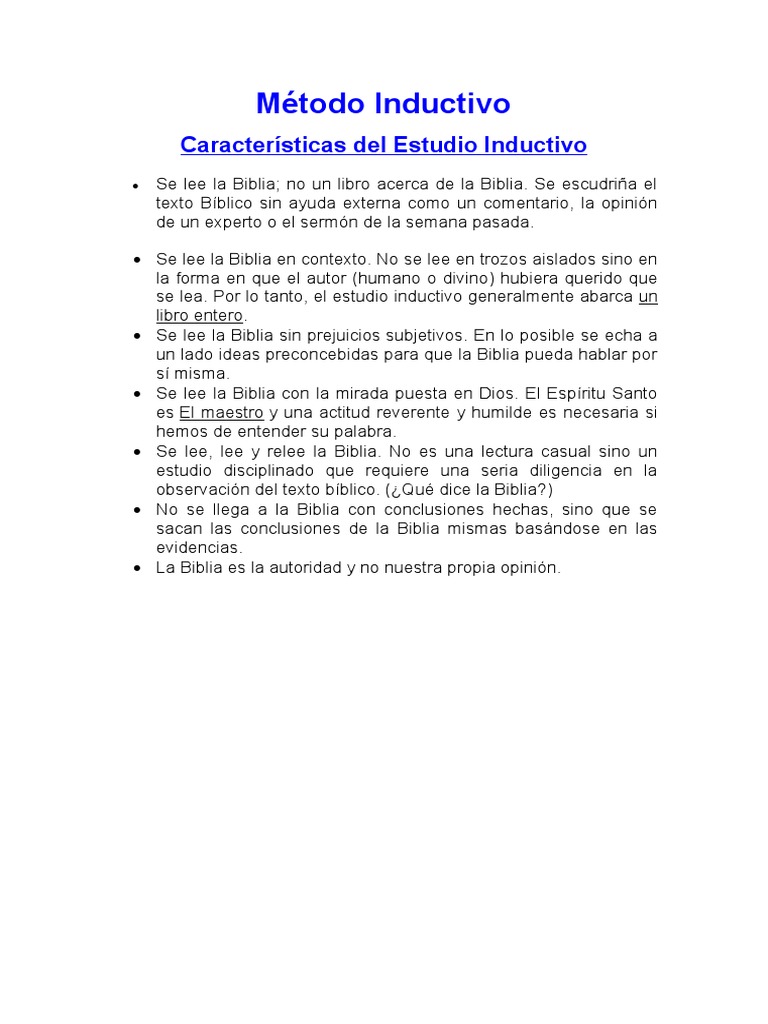 Método Inductivo - Caracteristicas | PDF | Biblia | Razonamiento inductivo