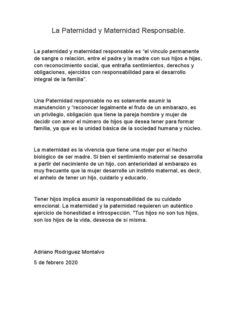 La Paternidad y Maternidad Responsable | PDF