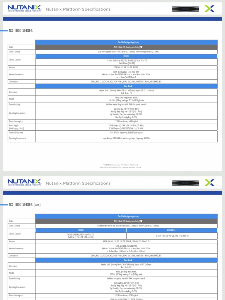 NX-1000 SERIES: Nutanix Platform Specifications | PDF | Solid State Drive | Flash Memory