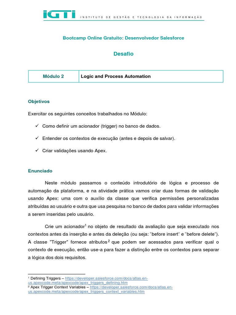 Bootcamp Salesforce - Enunciado Do Desafio - Módulo 2 | Download Free ... Bootcamp Salesforce - Enunciado Do Desafio - Módulo 2 | Download Free ...