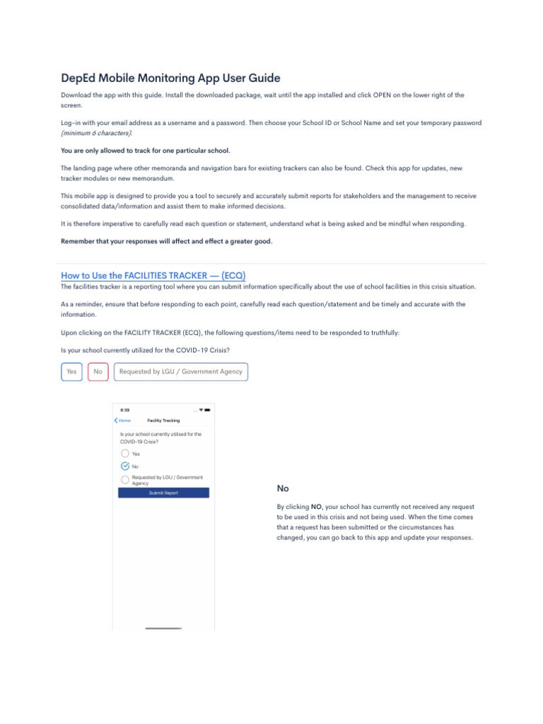 Deped Mobile Monitoring App User Guide: How To Use The Facilities ...