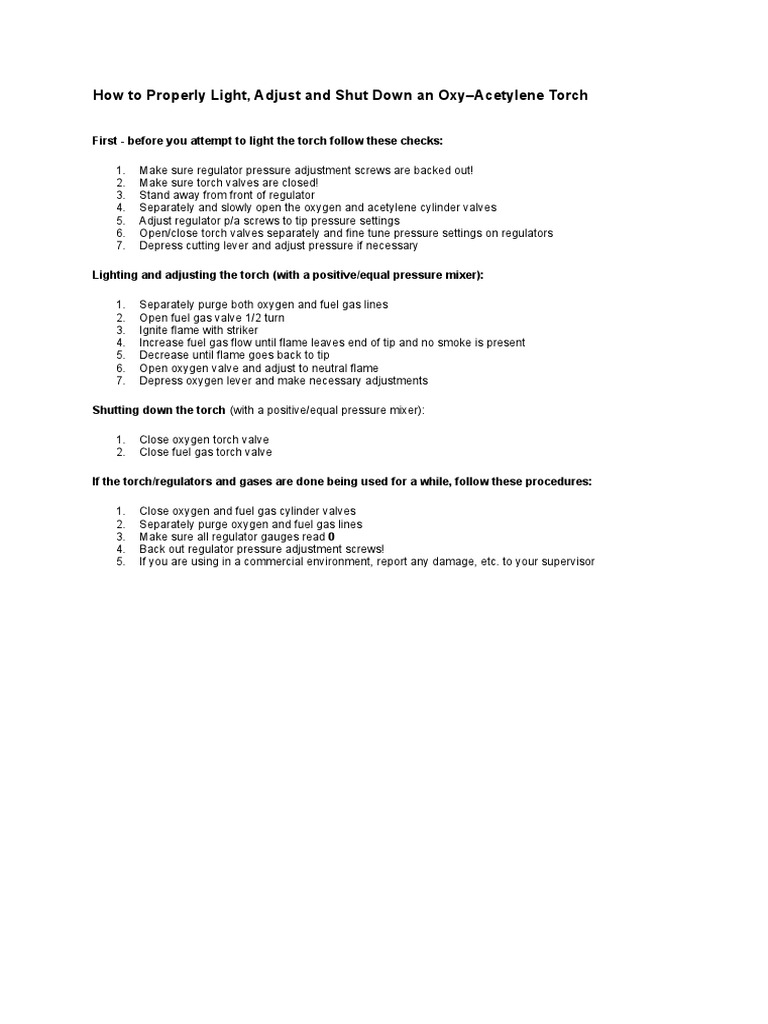 Oxy-Acetylene Torch Lighting Guide | PDF | Science & Mathematics