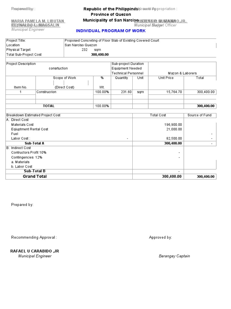 Cost Estimate for Covered Court Project | PDF | Economic Sectors ...