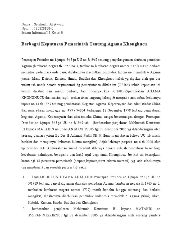 Bahwa Konghuchu Agama Resmi Di Indonesia | PDF